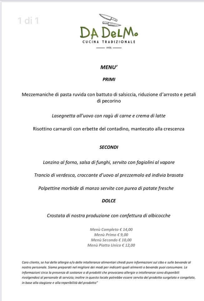 Menu at Da Delmo 1975 restaurant, Vermezzo
