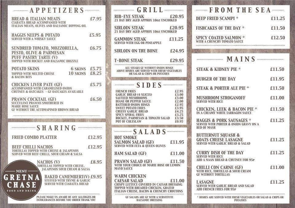 Menu at Gretna Chase Hotel pub & bar, Gretna