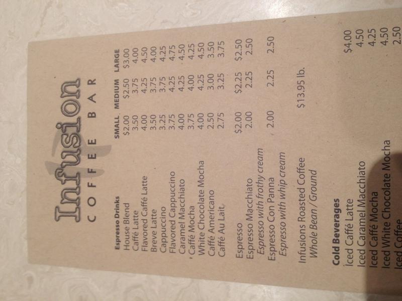 Menu at Infusion Coffee Bar, Biloxi