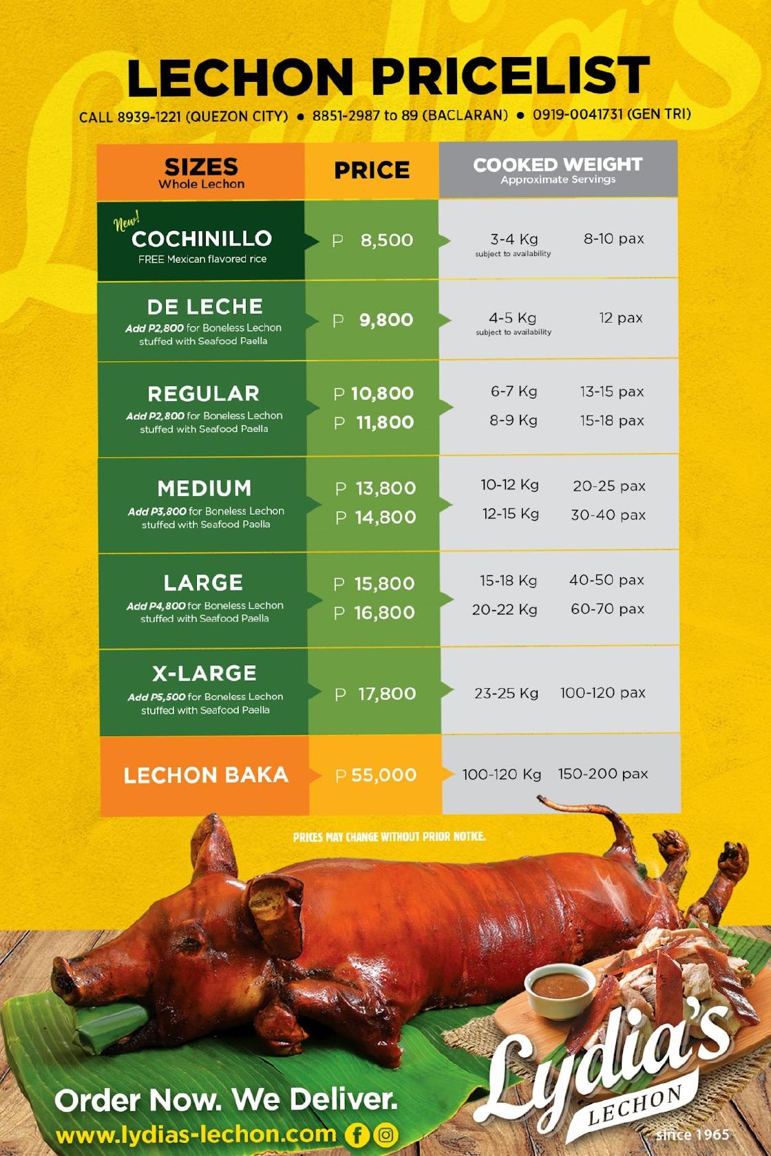 Menu at Lydia's Lechon - Best Lechon in Manila fast food, Quezon City ...