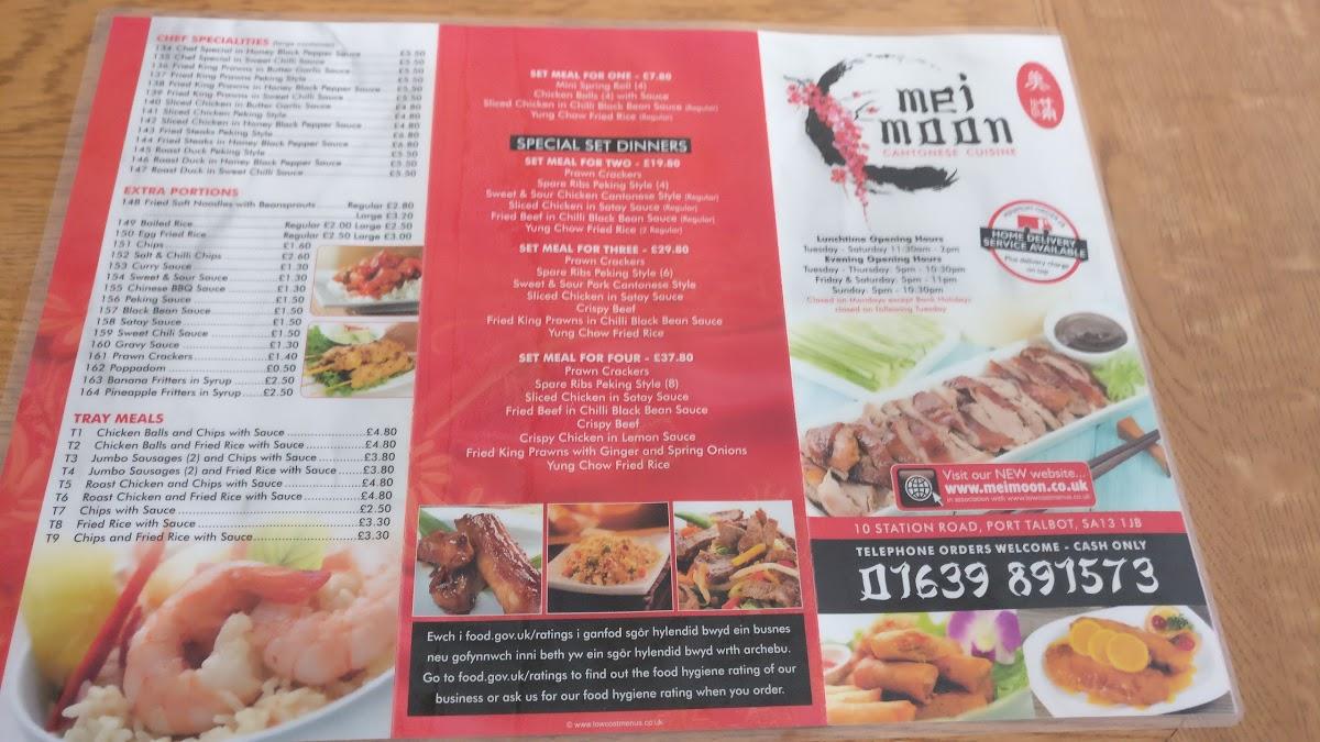 Menu at Mei Moon restaurant, Port Talbot