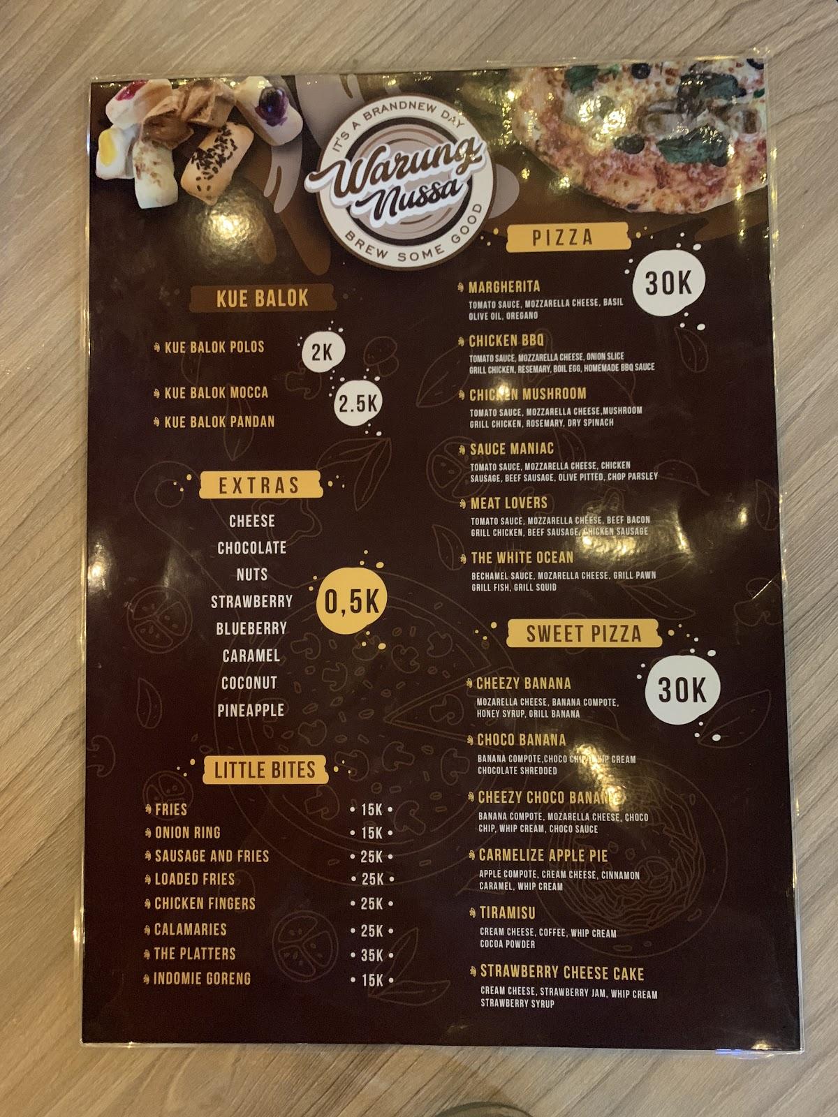 Menu at Nusa Pizza restaurant, Mengwi