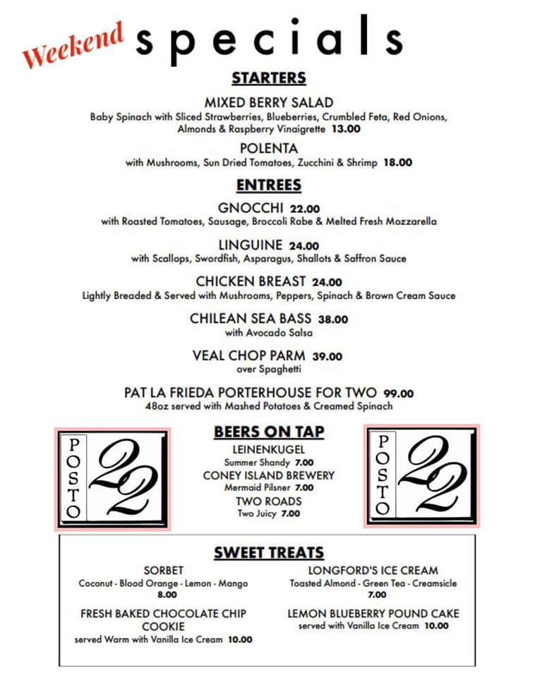 Menu at Posto 22 pub & bar, New Rochelle