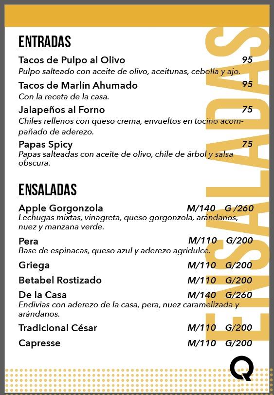 Carta de pizzería Quattro Fogon Italiano, Tijuana