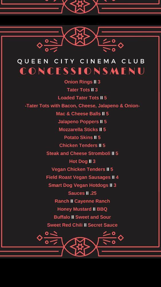 Menu at Queen City Cinema Club, Bangor