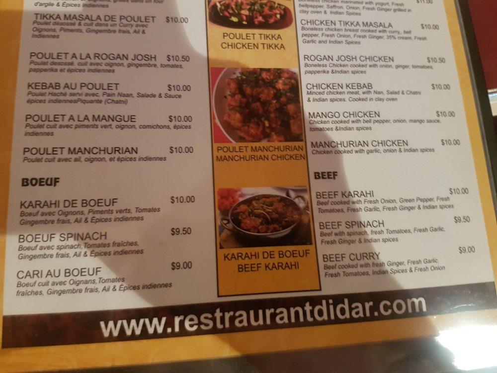 Menu at Restaurant Didar, Montréal