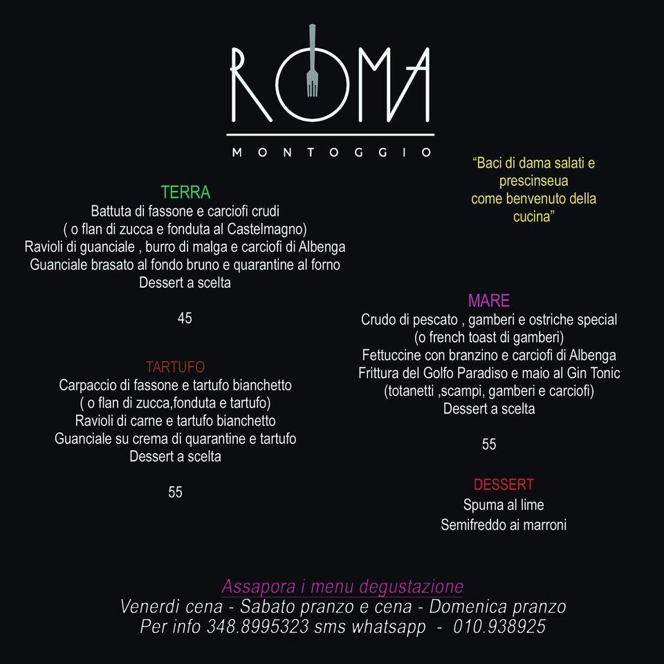 Menu da Ristorante Roma, Montoggio