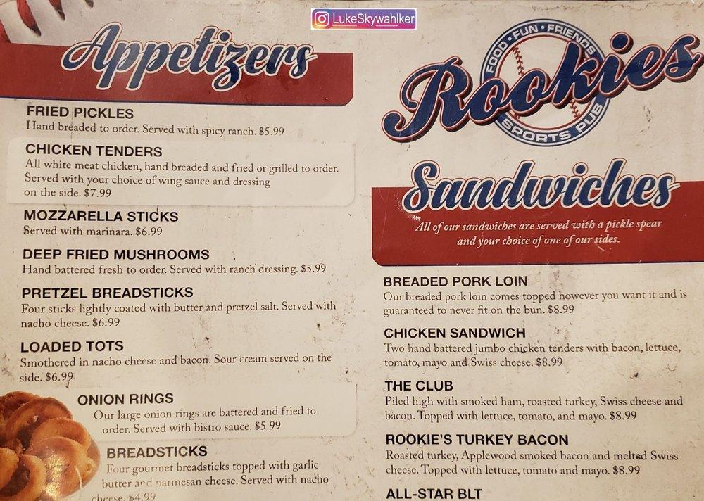 Menu at Rookies pub & bar, Lafayette