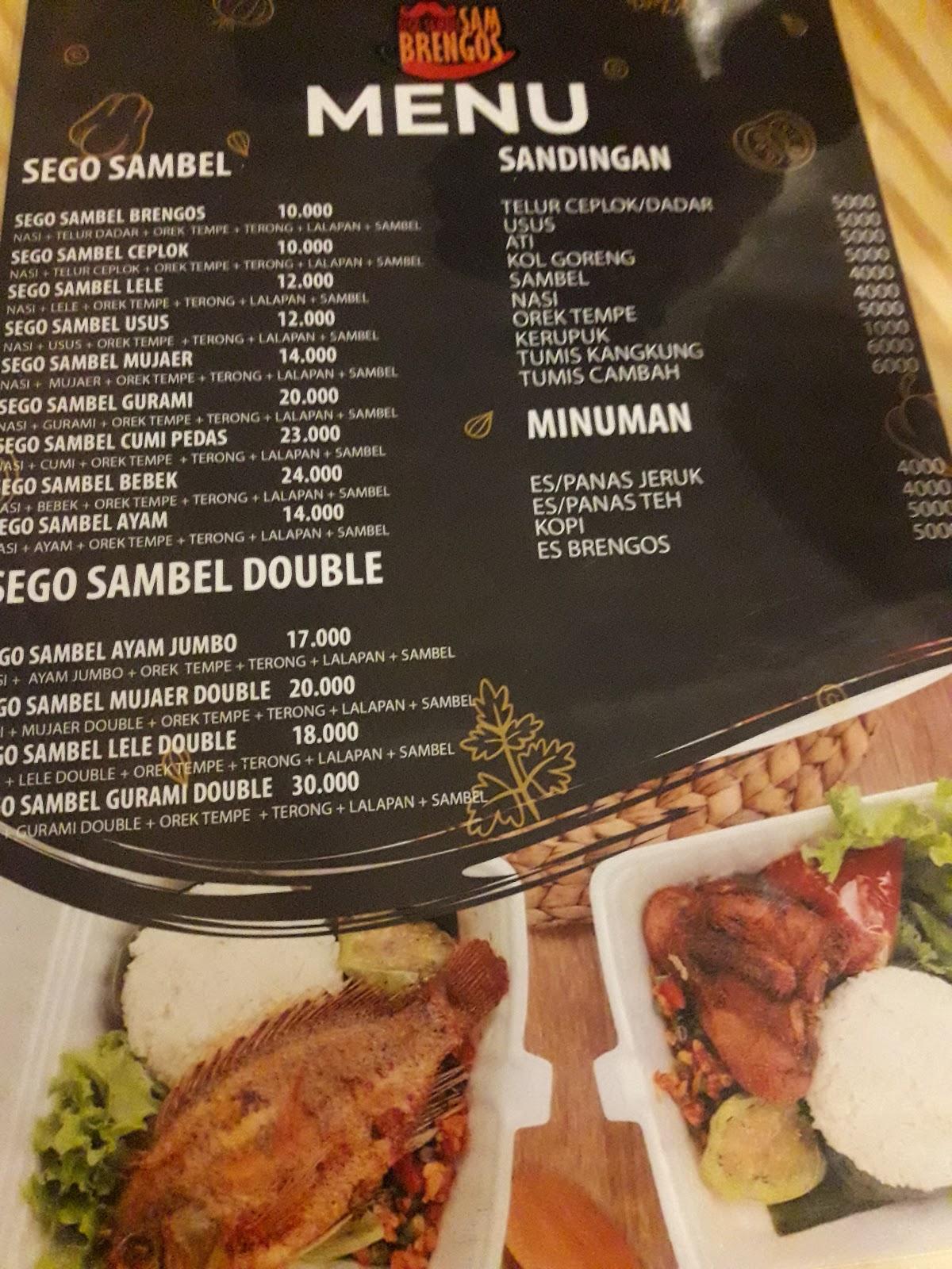 Menu at SEGO SAMBEL SAM BRENGOS restaurant, Malang, Jl kolonel sugiono