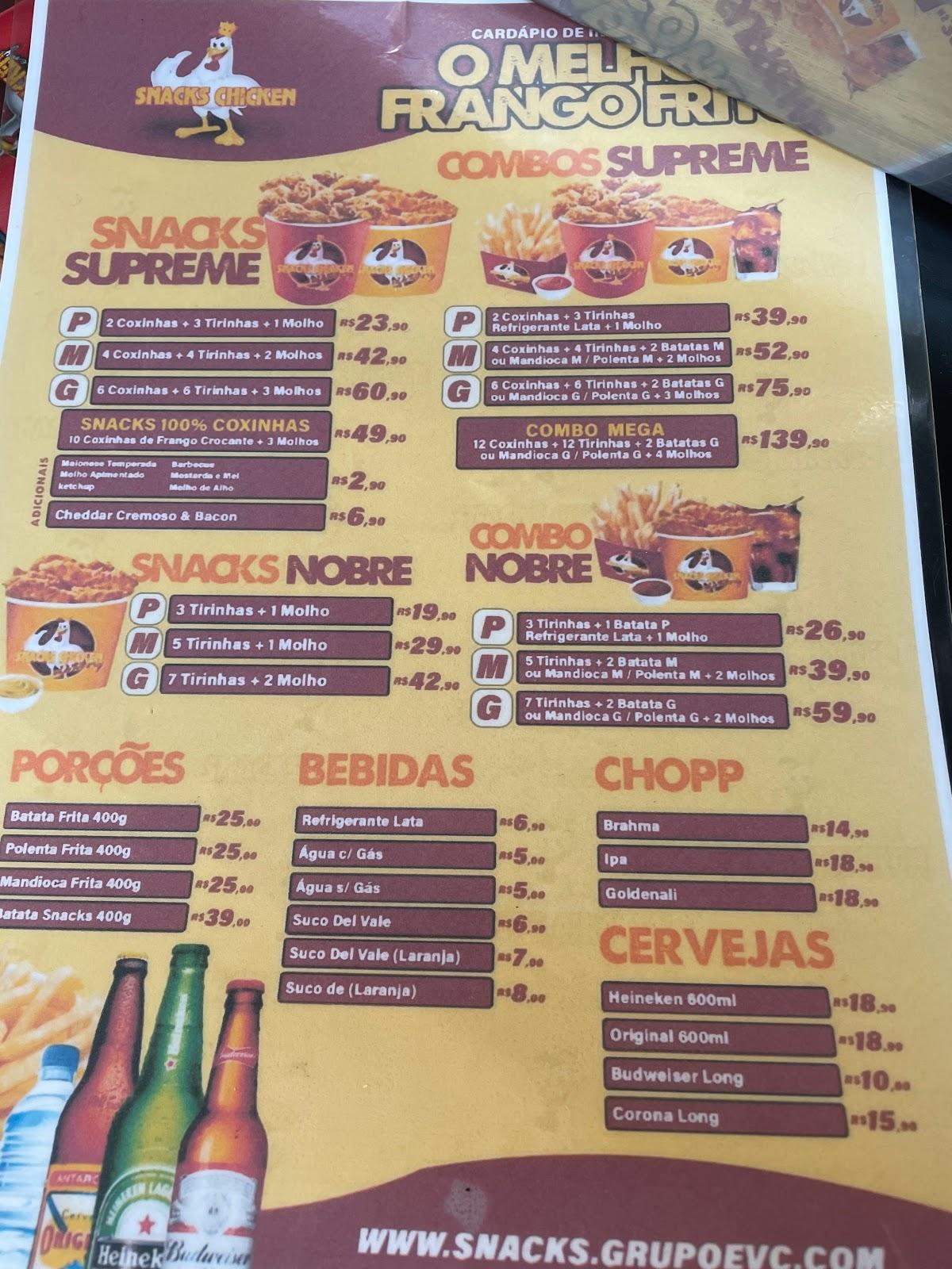 Menu at Snacks chicken Granja viana restaurant, Cotia