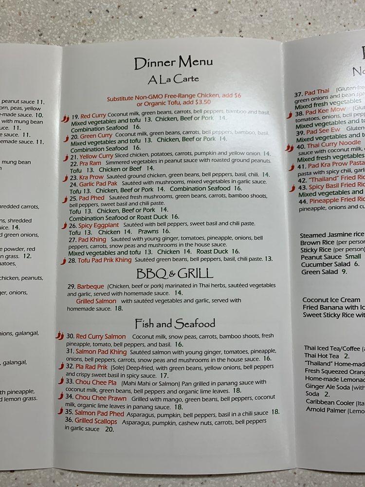 Menu at Thailand Restaurant Novato, Novato