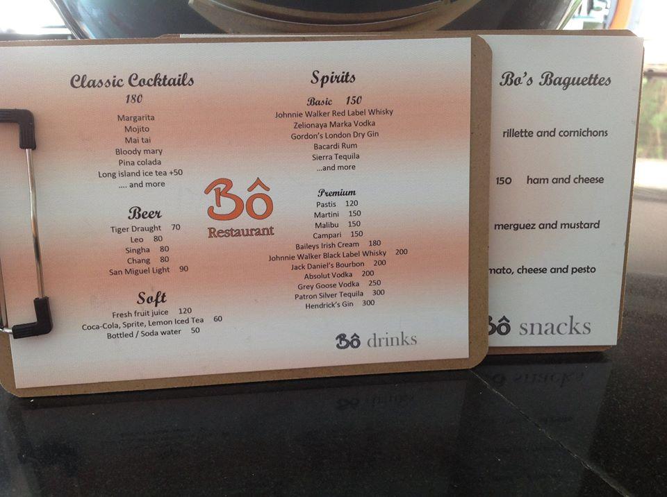 Menu at Bô Restaurant and Bar, Thep Krasatti