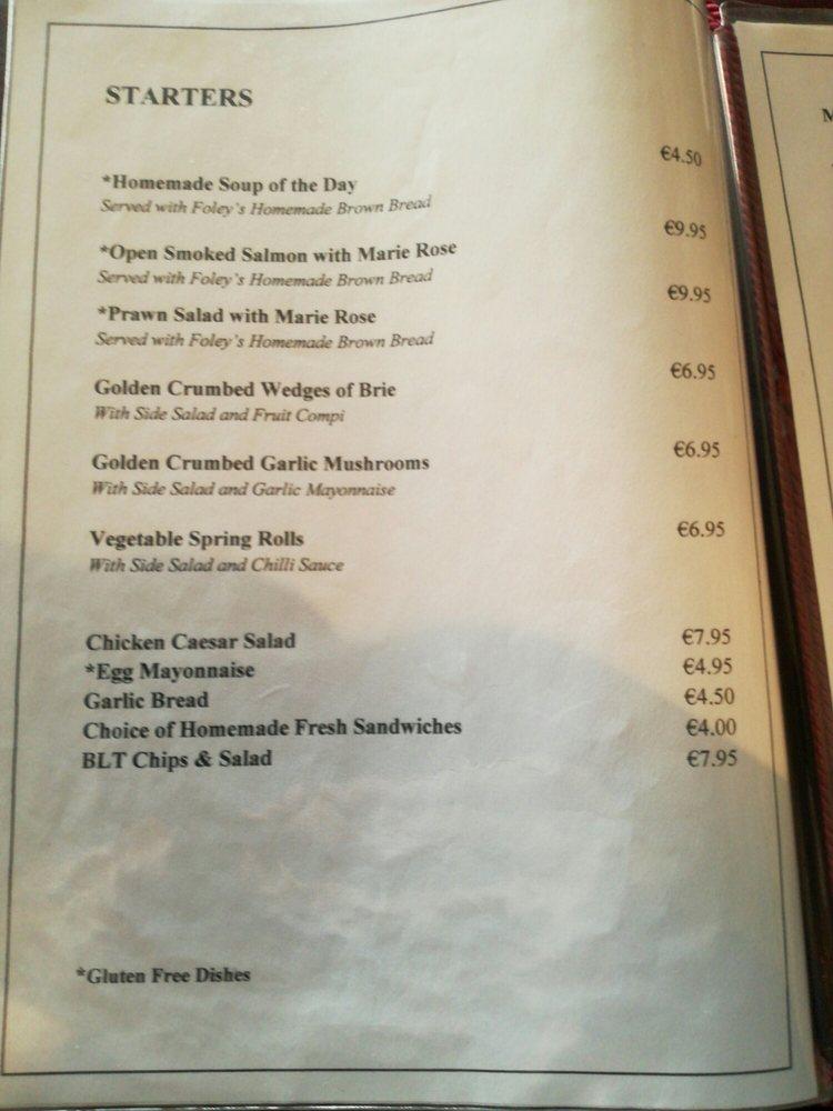 Menu at Foleys Bar & Restaurant, Ireland, East Inch