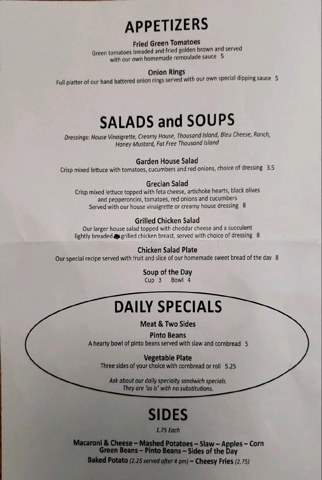 Menu at Gathering Place Cafe, Greeneville