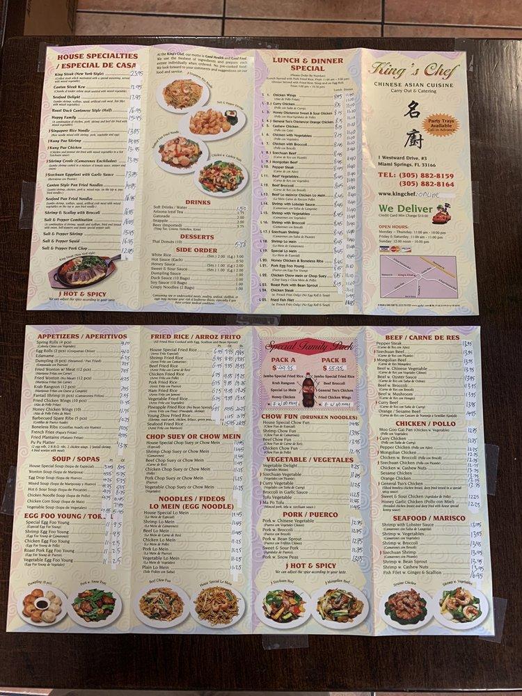 Menu at King's Chef restaurant, Miami Springs, 1 Westward Dr