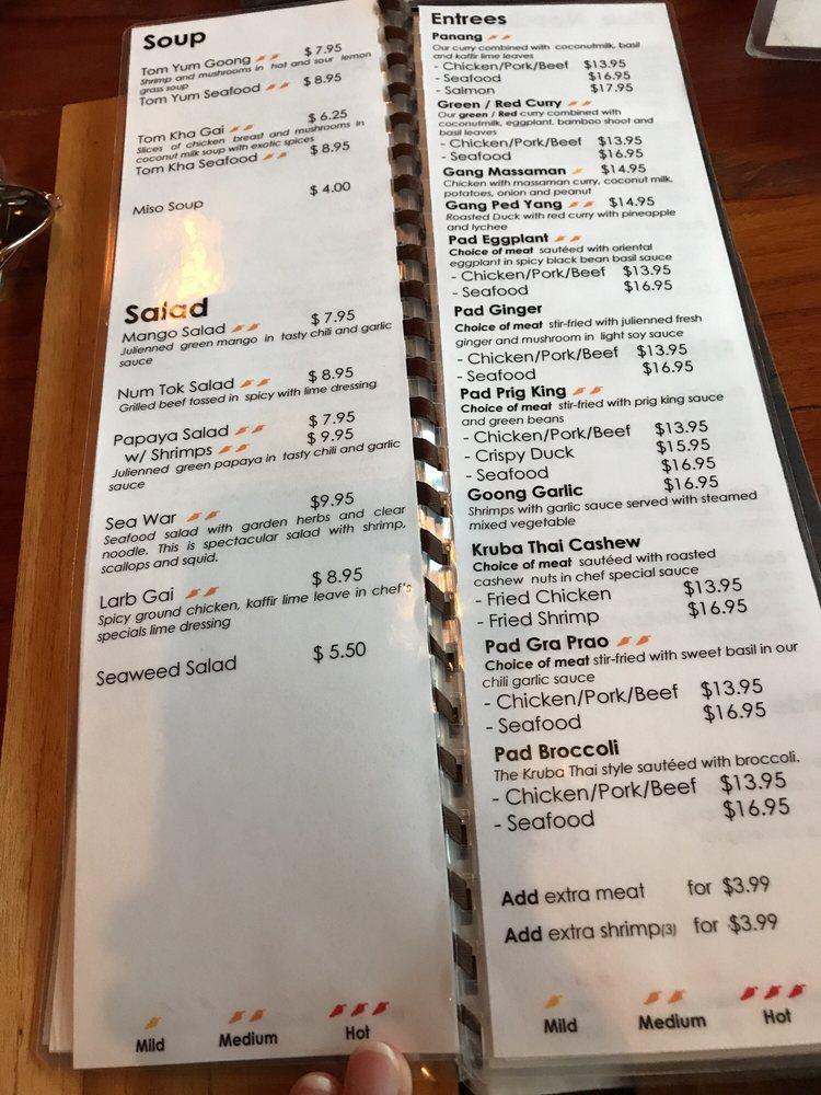Menu at Kruba restaurant, Washington, 301 Tingey St SE