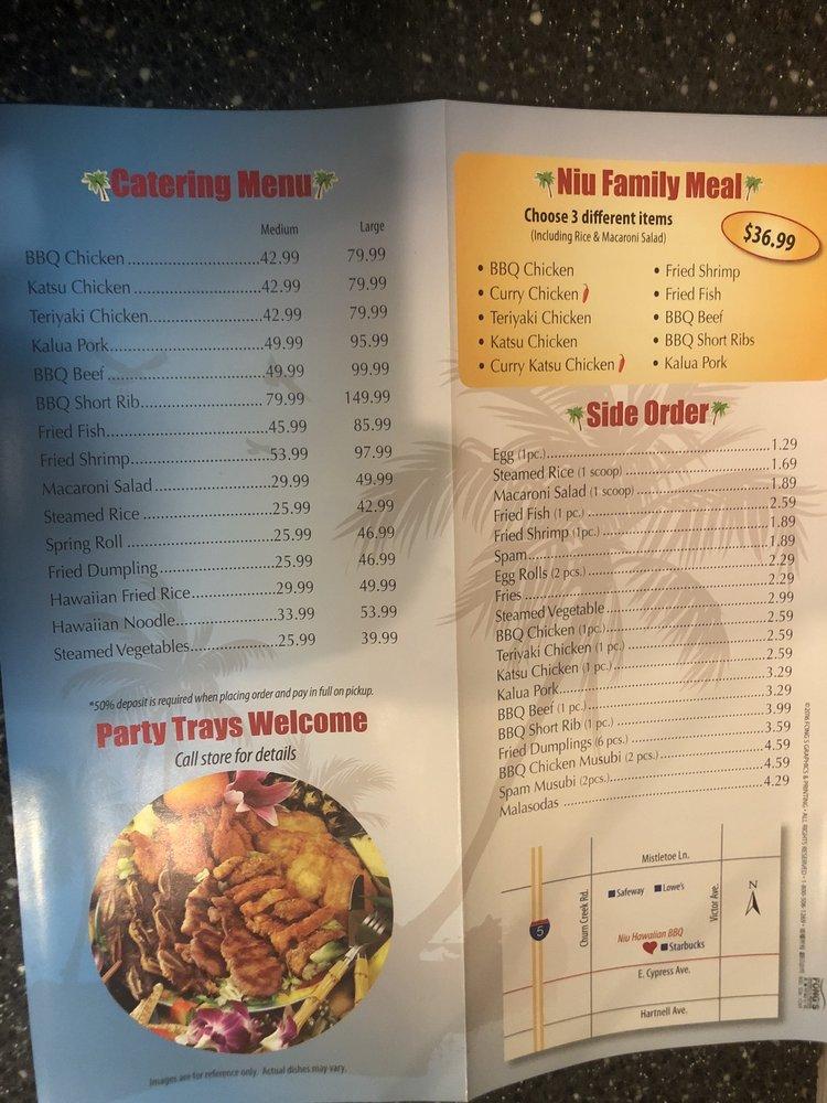 Menu at Niu Hawaiian BBQ, Redding