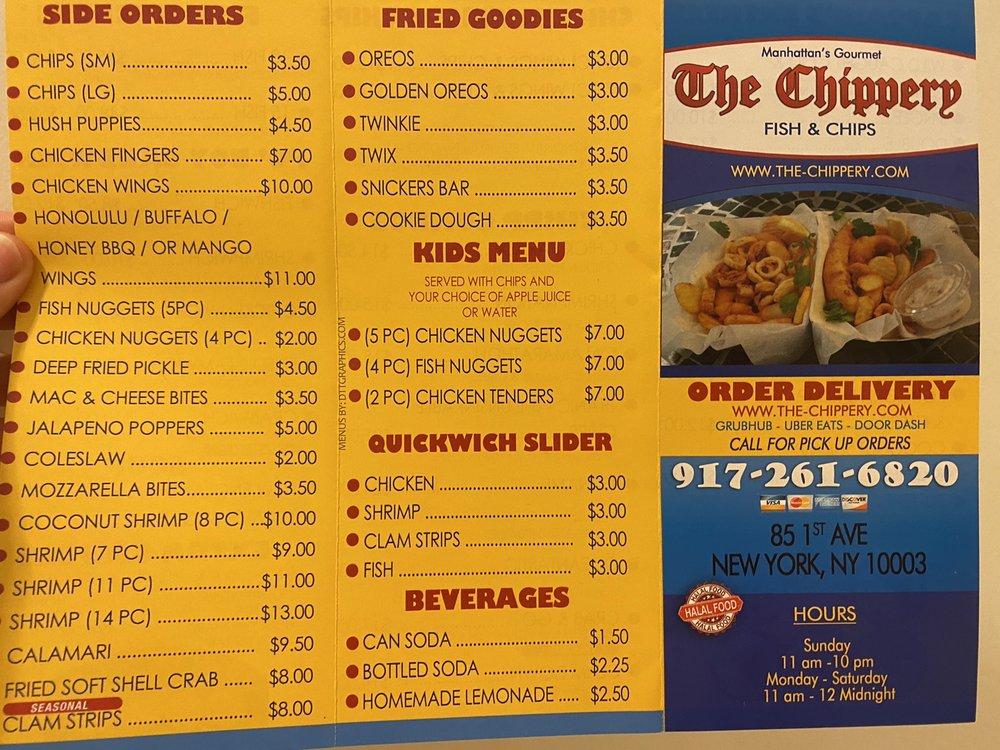 Menu at The Chippery NYC restaurant, New York City