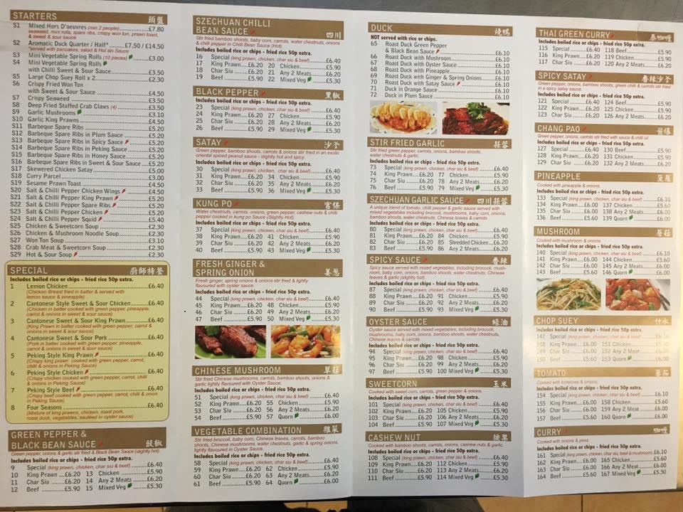 Menu at The Yellow Dragon fast food, Durham, Sacriston Ln