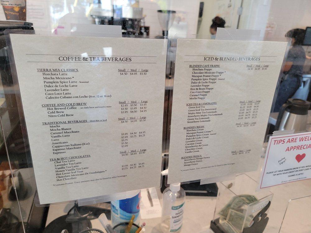 Carta del restaurante Tierra Mia Coffee, Los Angeles, N Eastern Ave
