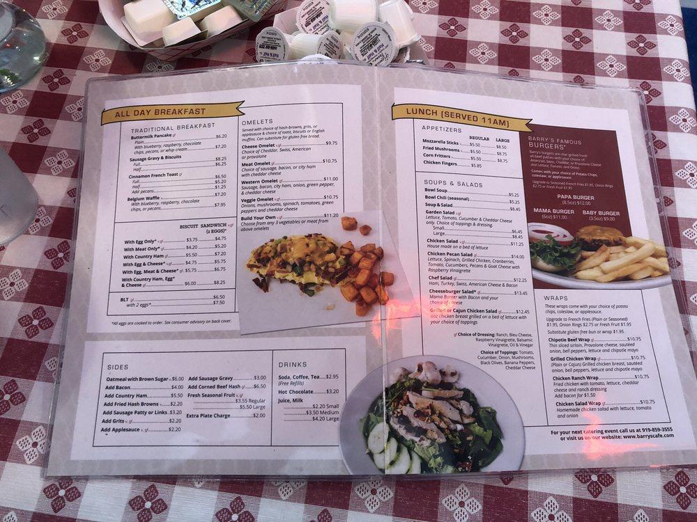 Menu at Barry's Cafe, Raleigh