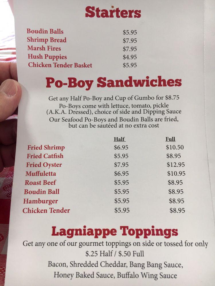 Menu at Bayou Boys PoBoys restaurant, Needville