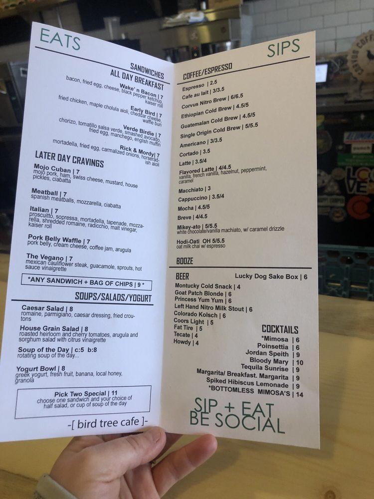 Menu at Bird Tree Cafe, Colorado Springs