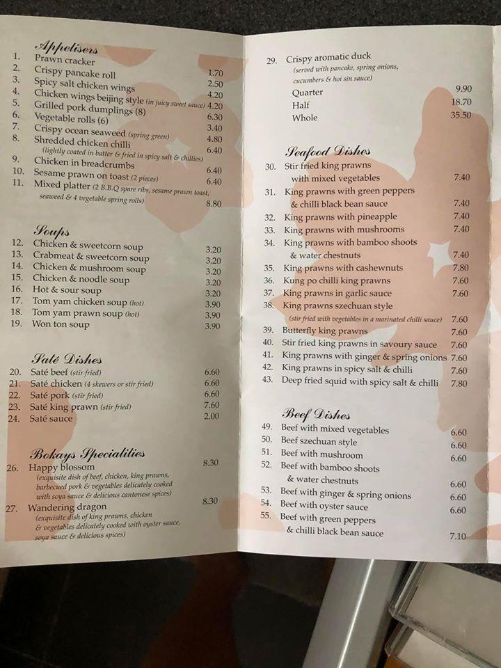 Menu at Bokays fast food, Addlestone