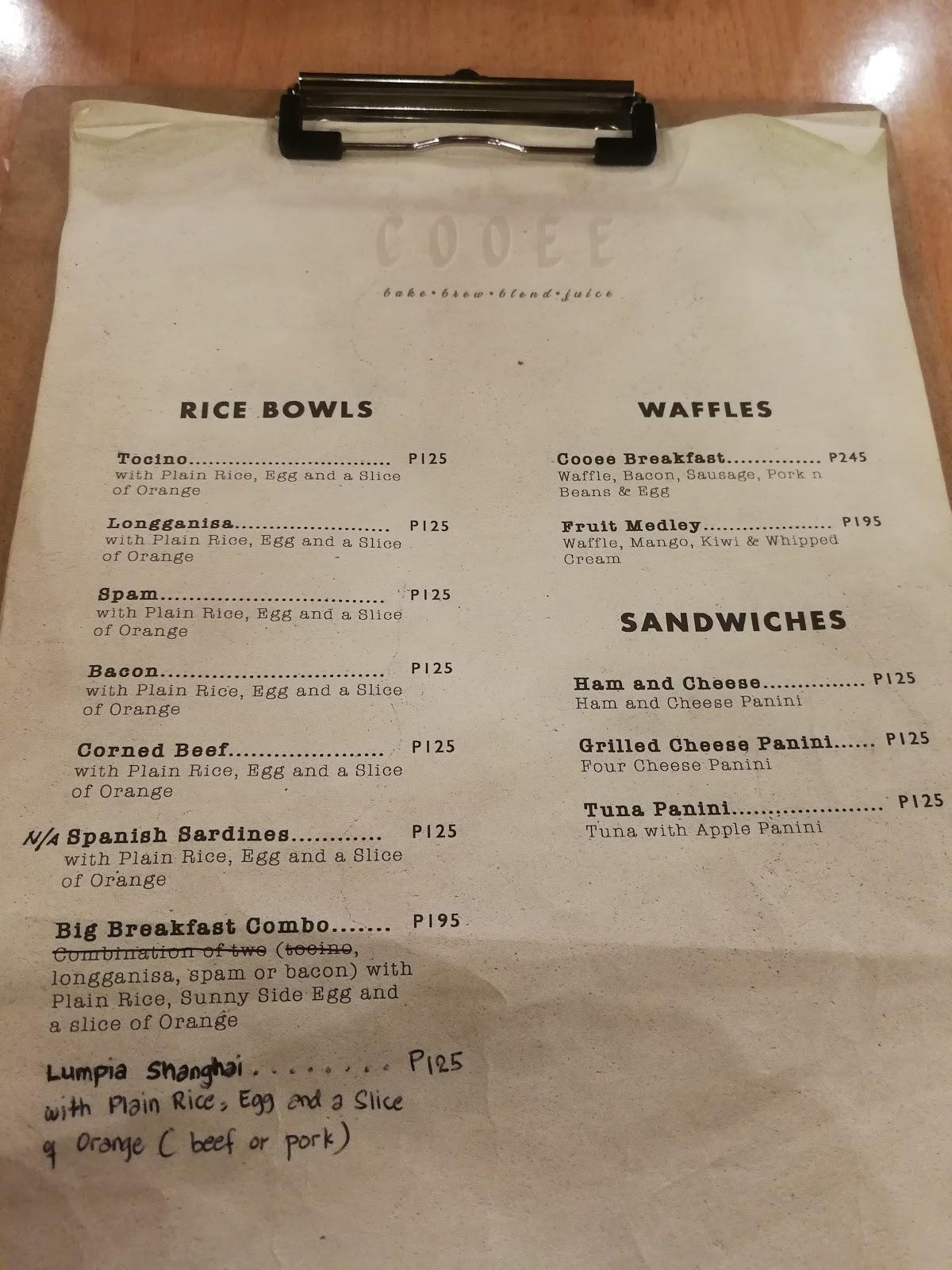 Carta del café COOEE, Cebú