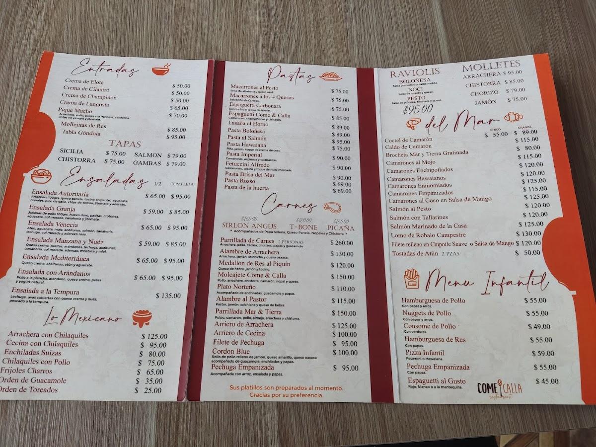 Carta del restaurante Come y cálla, Teziutlán, Hidalgo #1805