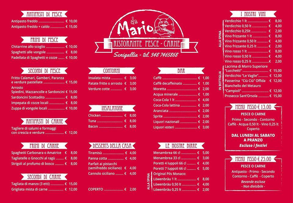 Menu at Restaurant Bar “Da Mario”, Senigallia