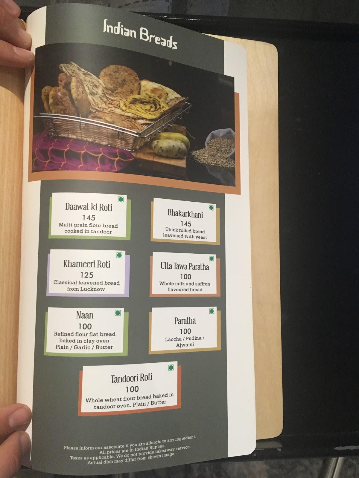 Menu at Daawat-E-Nawab, Agra, Taj Hotel & Convention Centre