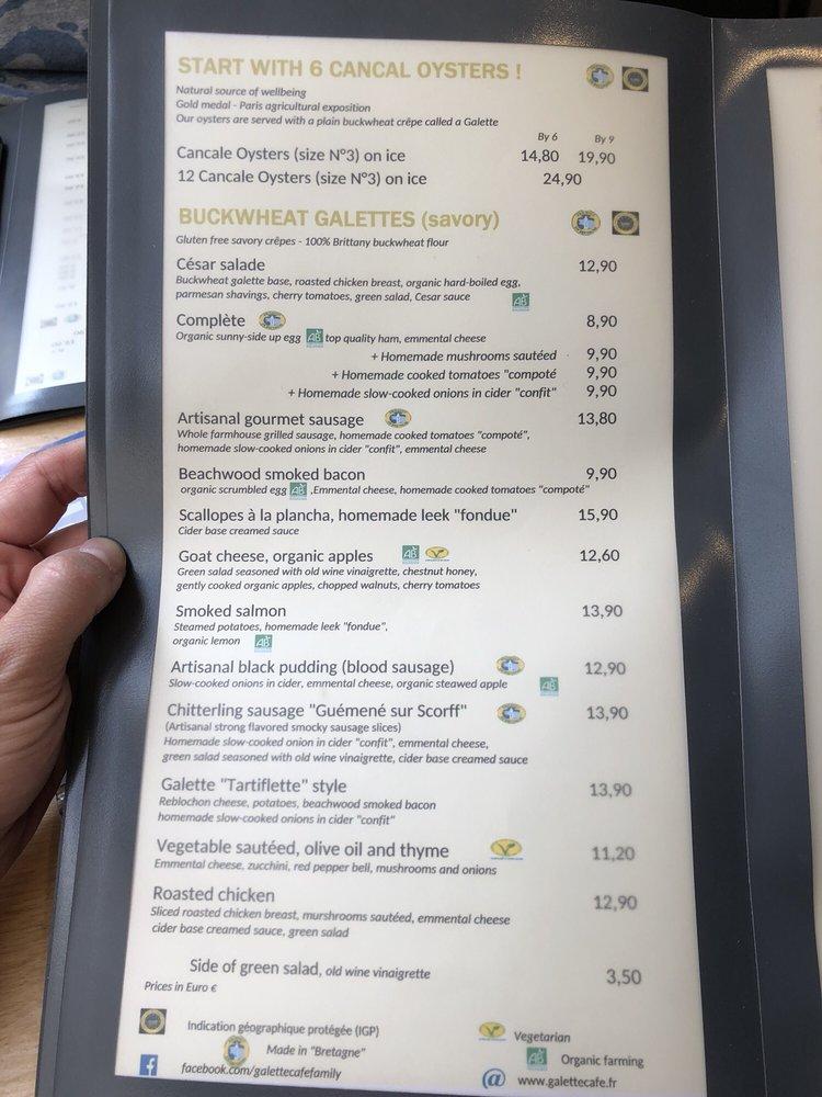 Menu at Galette Café, Paris