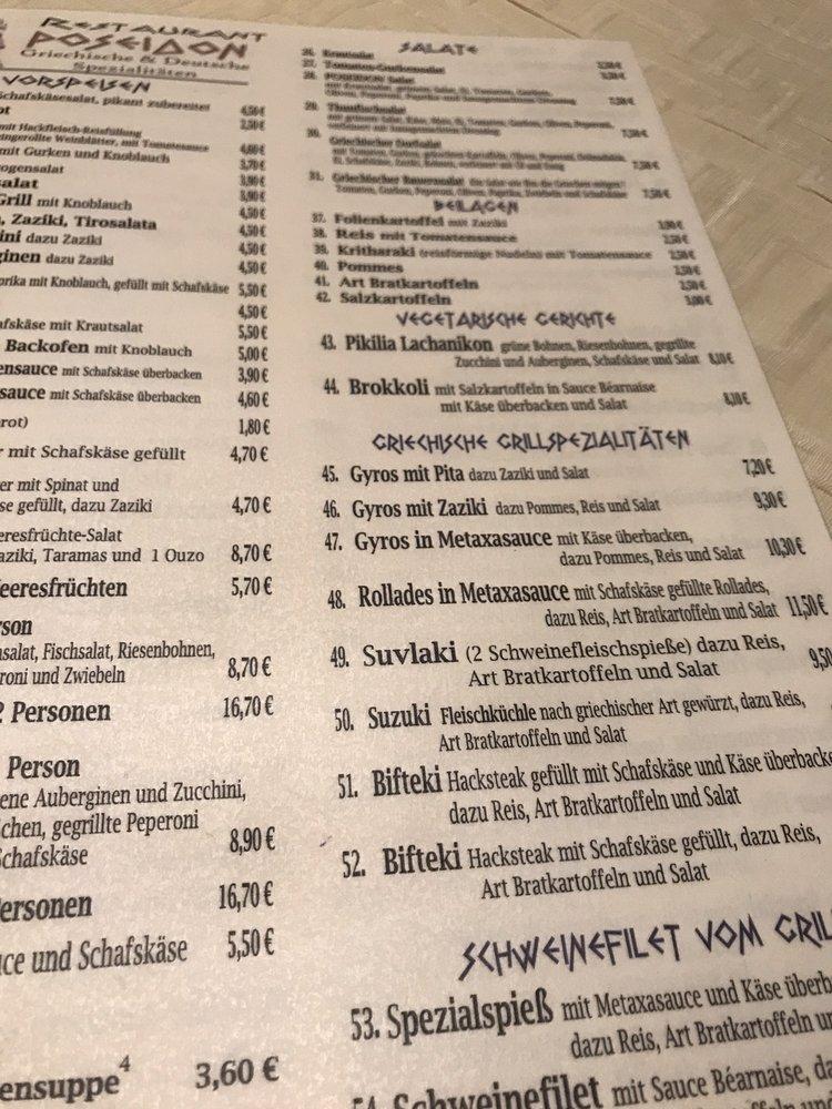 Speisekarte von Gaststätte Poseidon restaurant, Bischofsheim