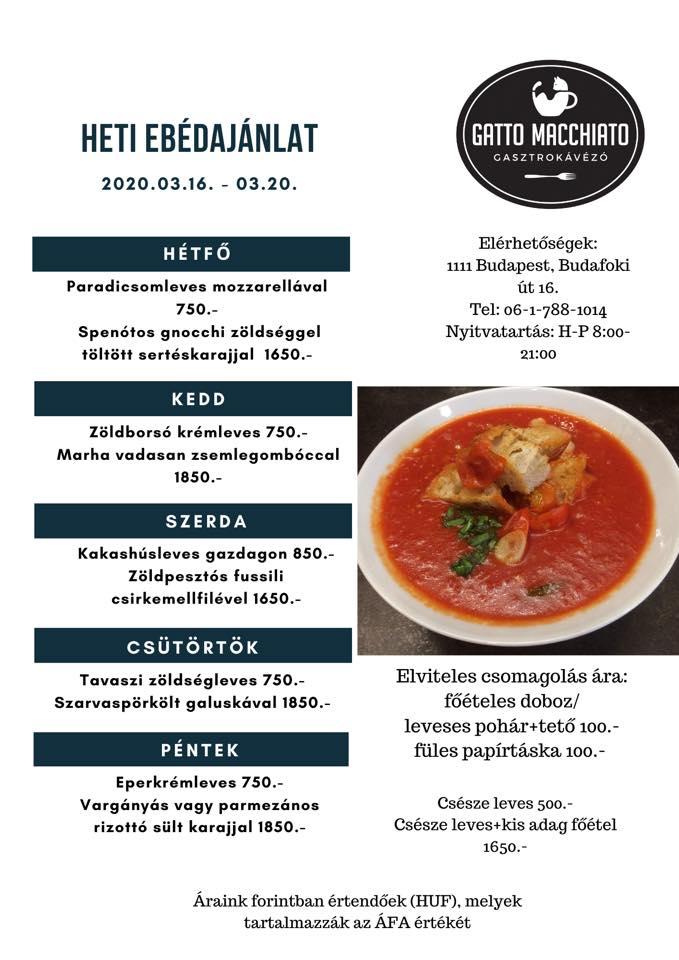 Menu at Gatto Macchiato cafe, Budapest