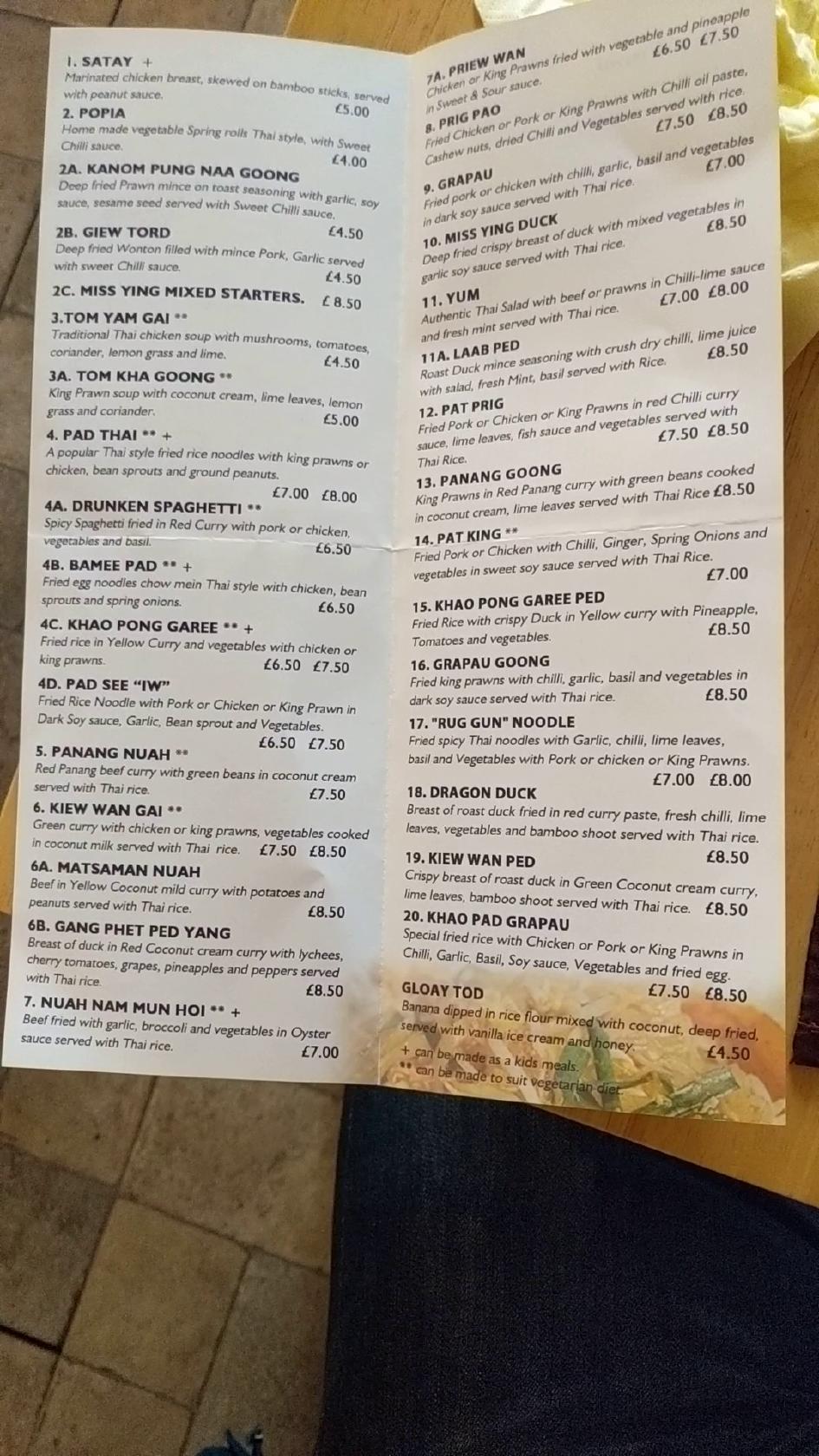 Menu at Miss Ying Thai Food & Shop restaurant, Dingwall