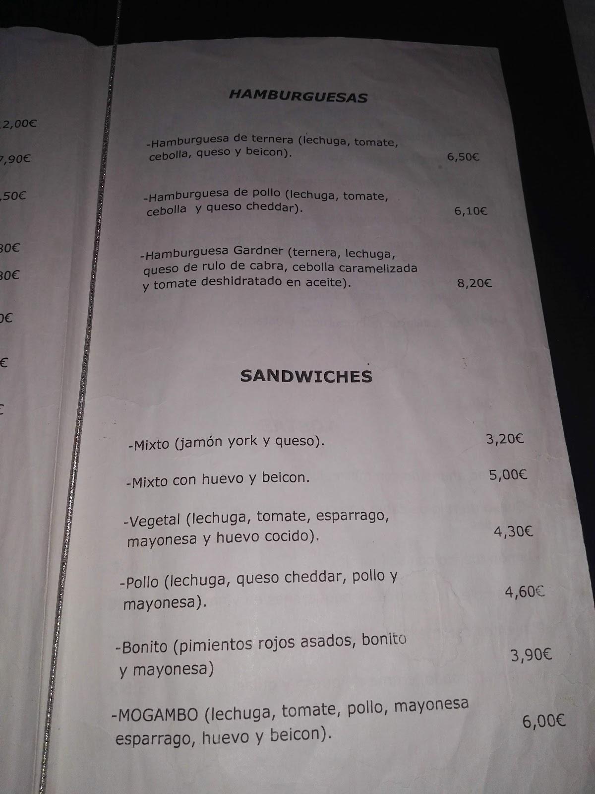 Carta de Restaurante Mogambo, Las Navas del Marqués