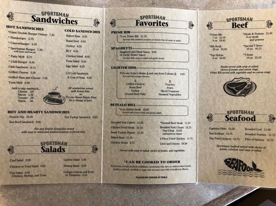 Menu at Sportsman Cafe & Lounge, Spokane