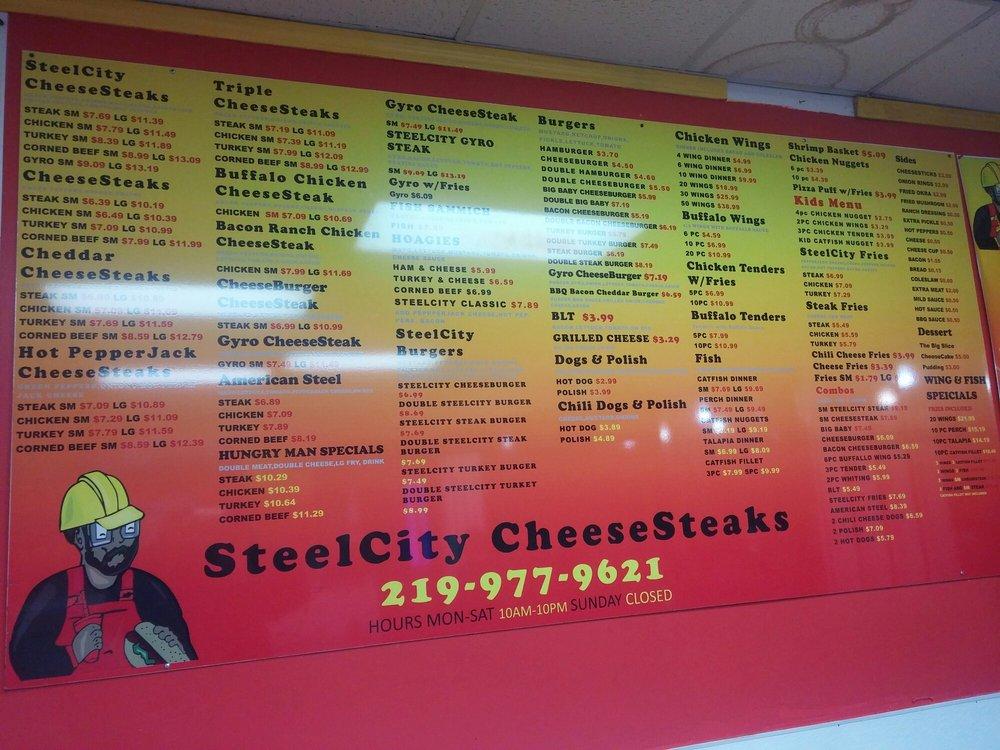 Menu at SteelCity CheeseSteaks restaurant, Gary