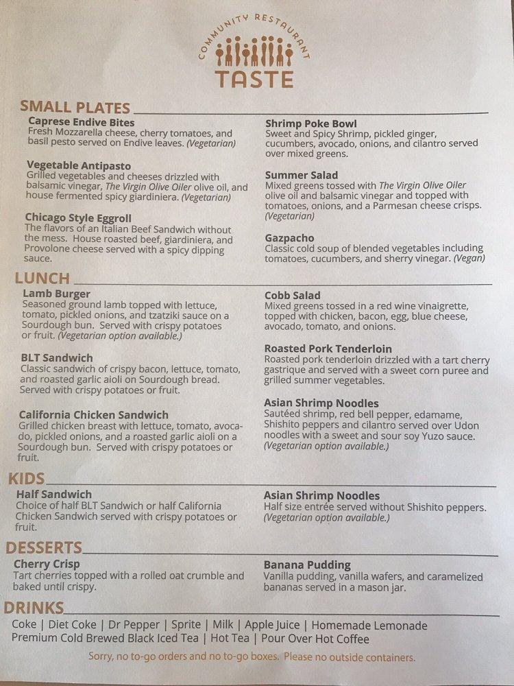 Menu at Taste Community Restaurant, Fort Worth
