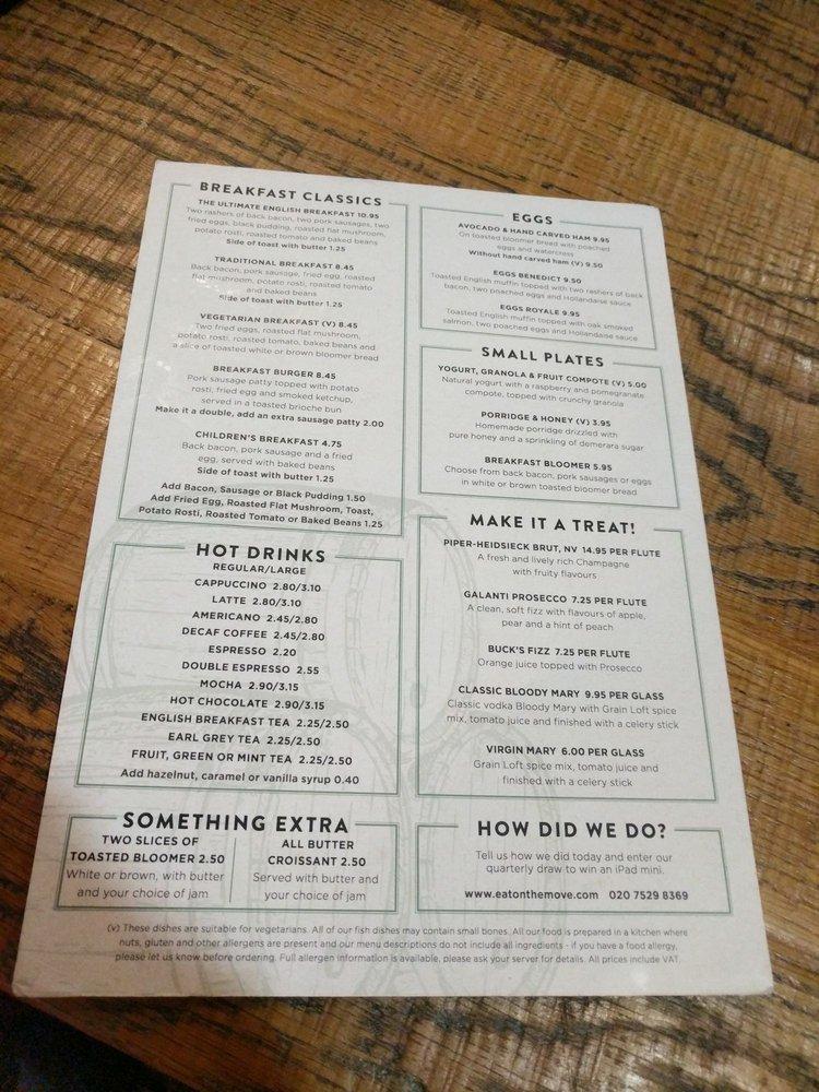 Menu at The Grain Loft pub & bar, Manchester