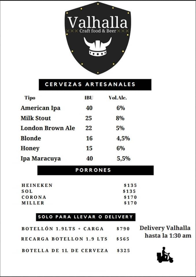 Menu at Valhalla Craft Food & Beer pub & bar, Presidente Peron