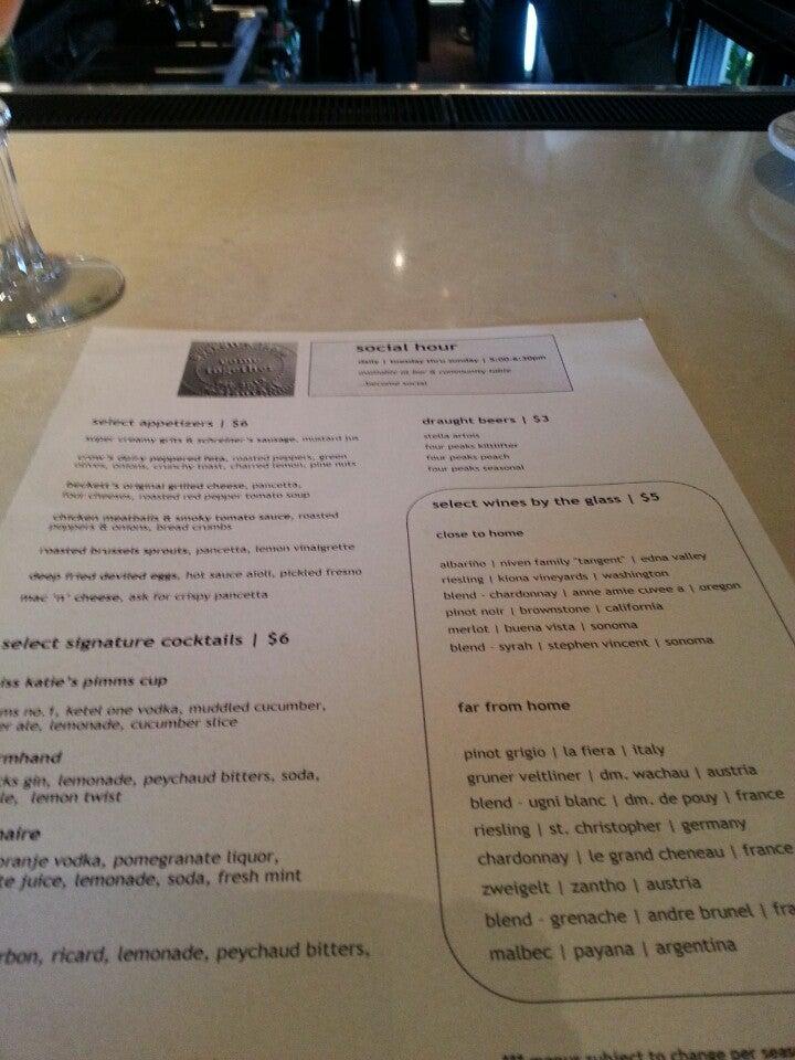 Menu at Beckett's Table restaurant, Phoenix