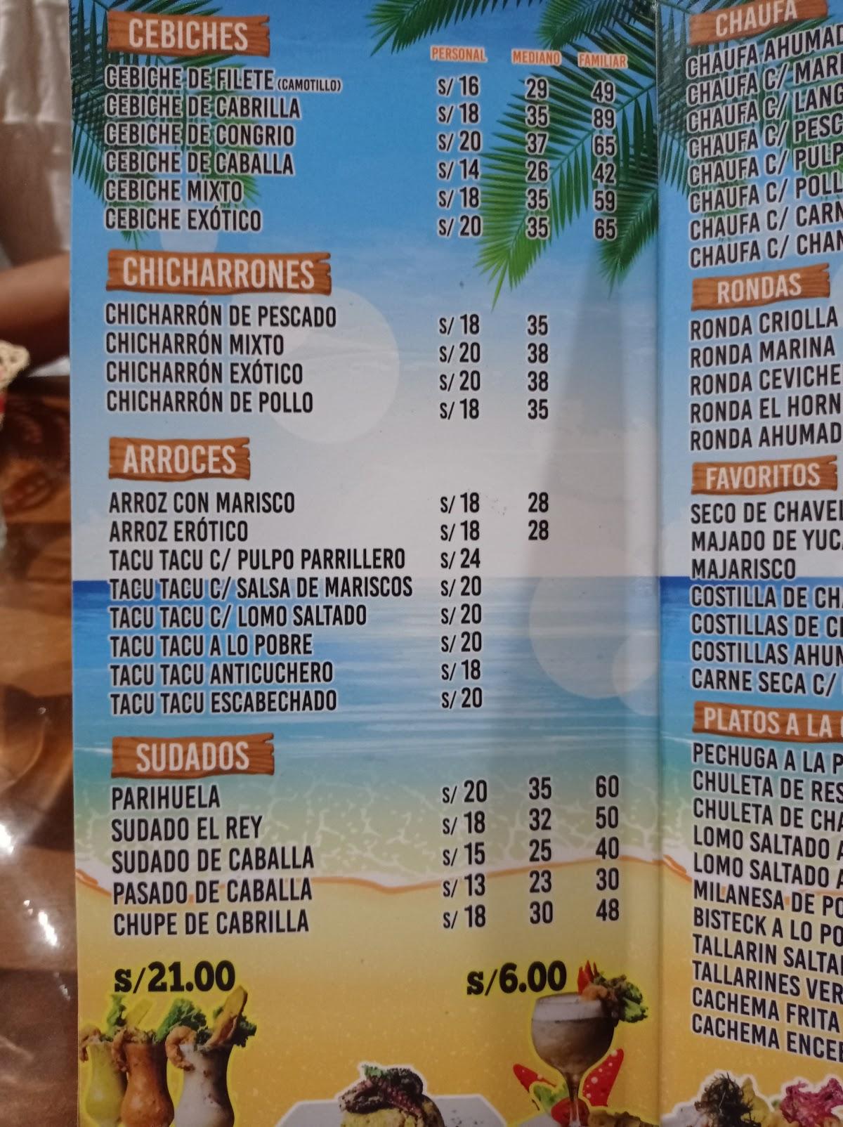 Menu at El hornero VIP restaurant, Piura