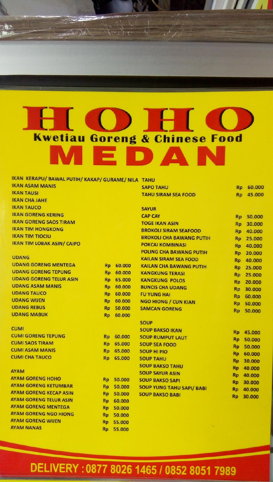 Menu at HoHo Kwetiau Goreng & Chinese Food Medan restaurant, West Jakarta