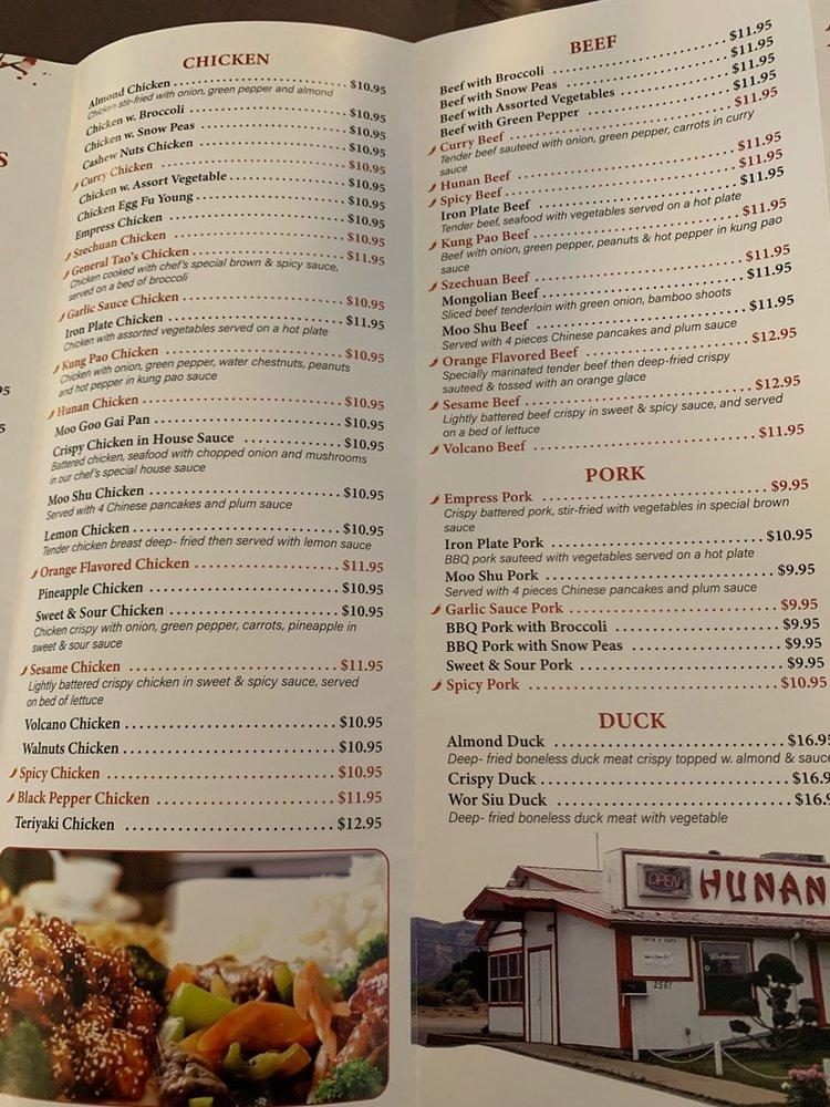 Menu at Hunan Chinese Restaurant, Cortez