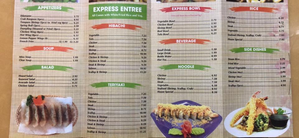 Menu at Ichiban Express restaurant, McDonough