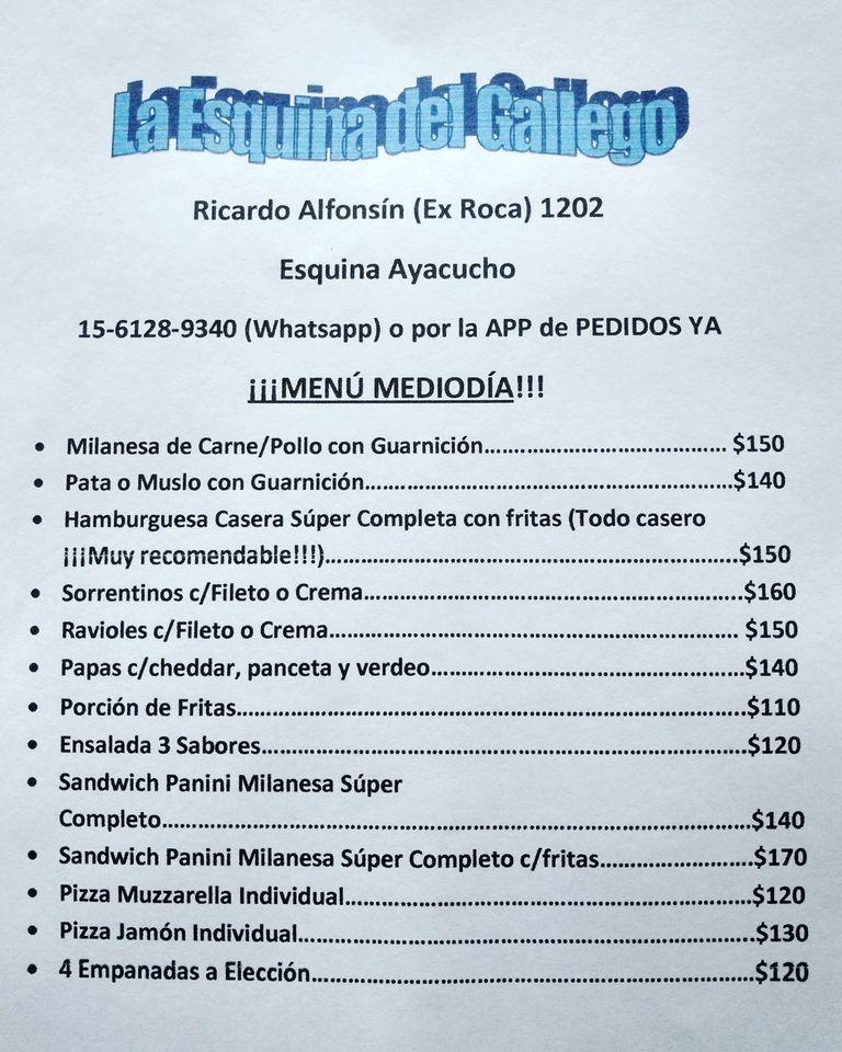 Carta de La Esquina del Gallego Ron Damon Bar, San Antonio de Padua