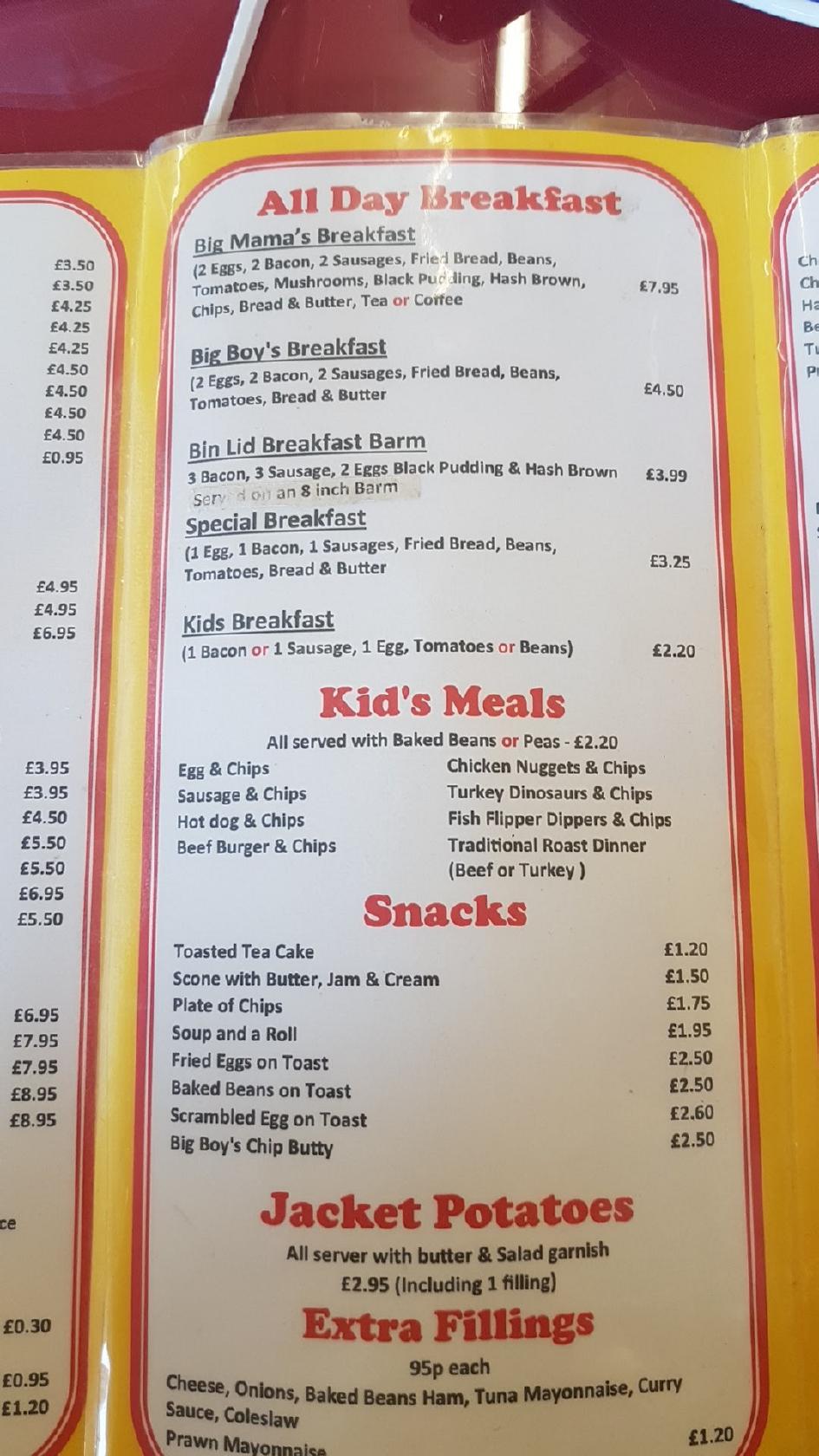 Menu at The Mermaid Café cafe, Blackpool