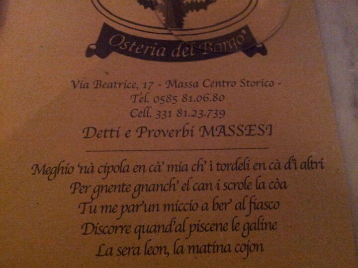Menu at Osteria Del Borgo restaurant, Massa